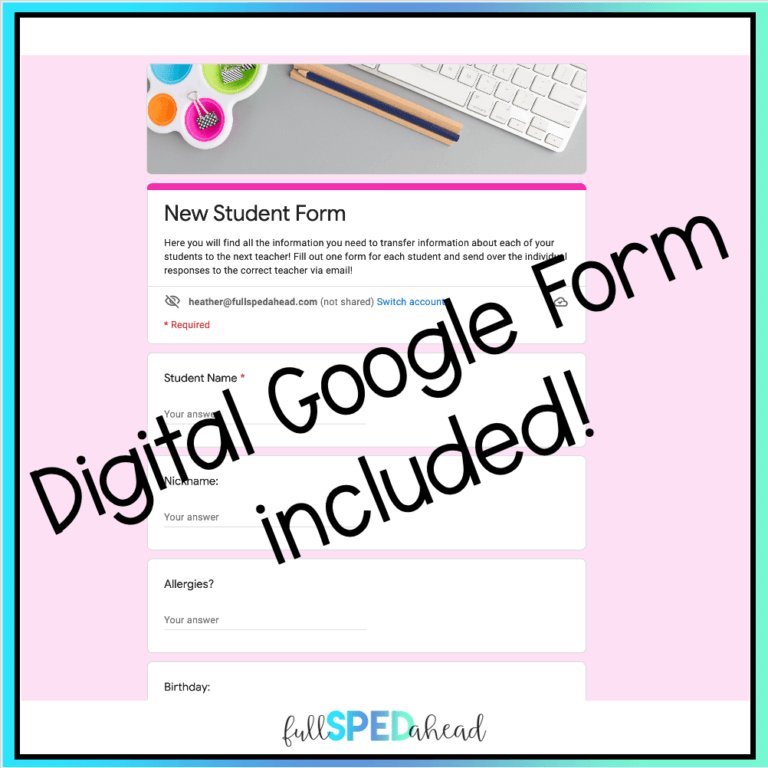 Free New Student Profile At A Glance Form Special Education IEP Back to School - Full SPED Ahead